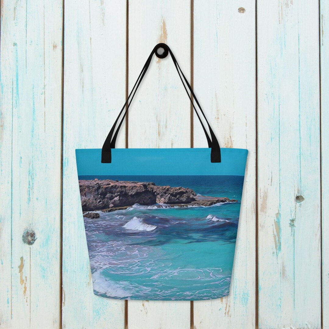 Ocean Waves Tote, Original Beach Bag With Inside Pocket, Coastal Cliff ...