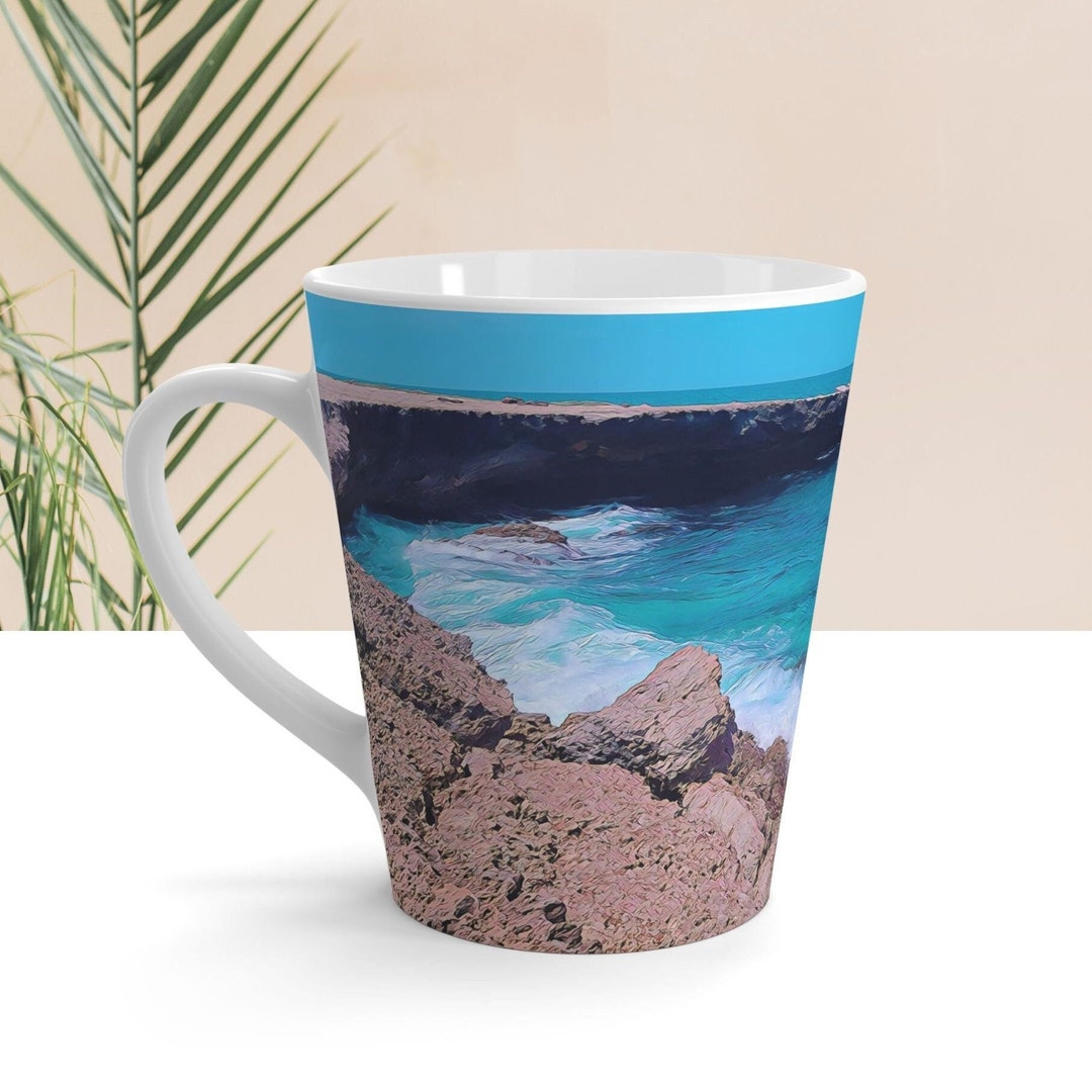 Ocean Latte Mug, Aruba Beach Themed Ceramic Drinkware, Oceanic Seascape ...