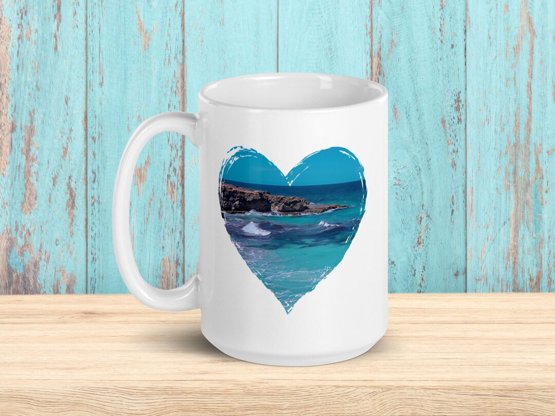Caribbean Sea Heart Mug, Aruba Coffee Cup, Beach Themed Ceramic ...