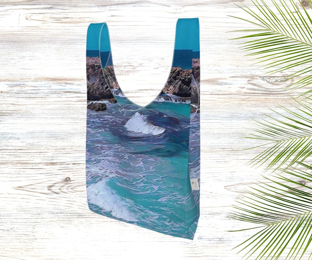 Parachute Shopper Bag, Made in UK, Caribbean Sea Waves Waterproof Beach ...