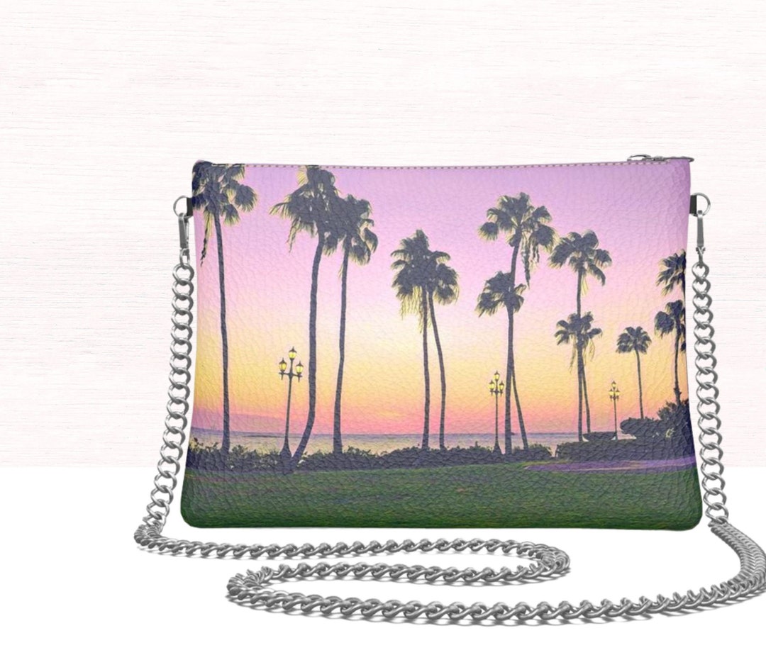 9" X 8" Crossbody Vegan Leather Purse, Palm Tree Clutch Bag, Faux Suede ...