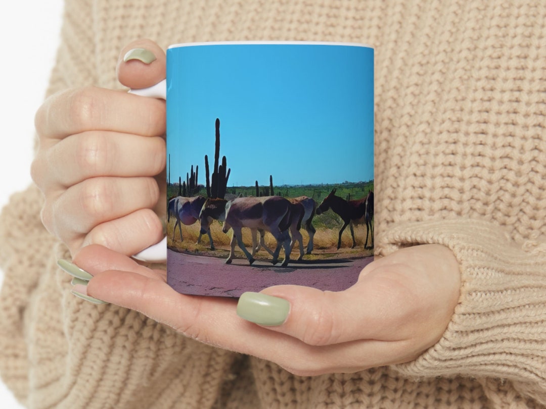 Wild Donkeys Mug, Aruba Island Animals Coffee Cup, Cute Nature Themed ...