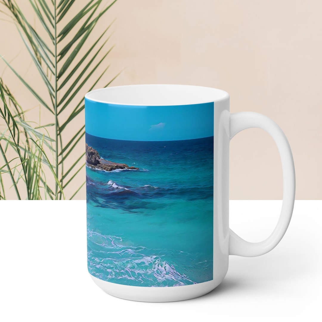 Caribbean Sea Mug, Ocean Scene Coffee Cup, Aruba Themed Ceramic ...