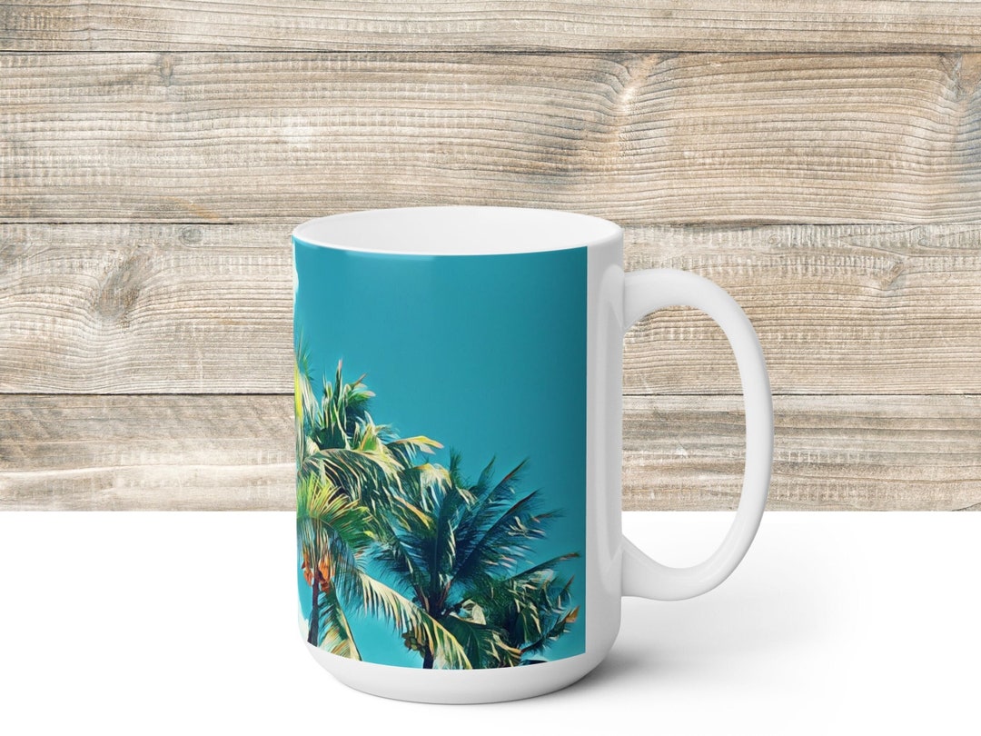 Palm Tree Ceramic Coffee Mug, Tropical Palms Teacup, Coastal Kitchen ...