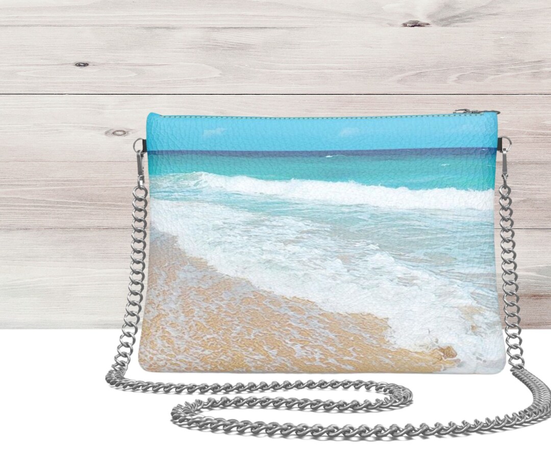 Beach Print 9" X 8" Crossbody Vegan Leather Purse, Caribbean Clutch Bag ...