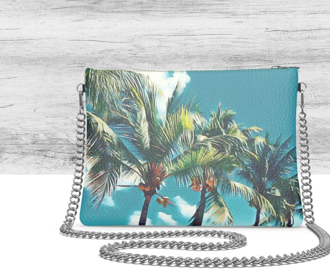 9" X 8" Crossbody Vegan Leather Purse, Palm Tree Clutch Bag, Faux Suede ...