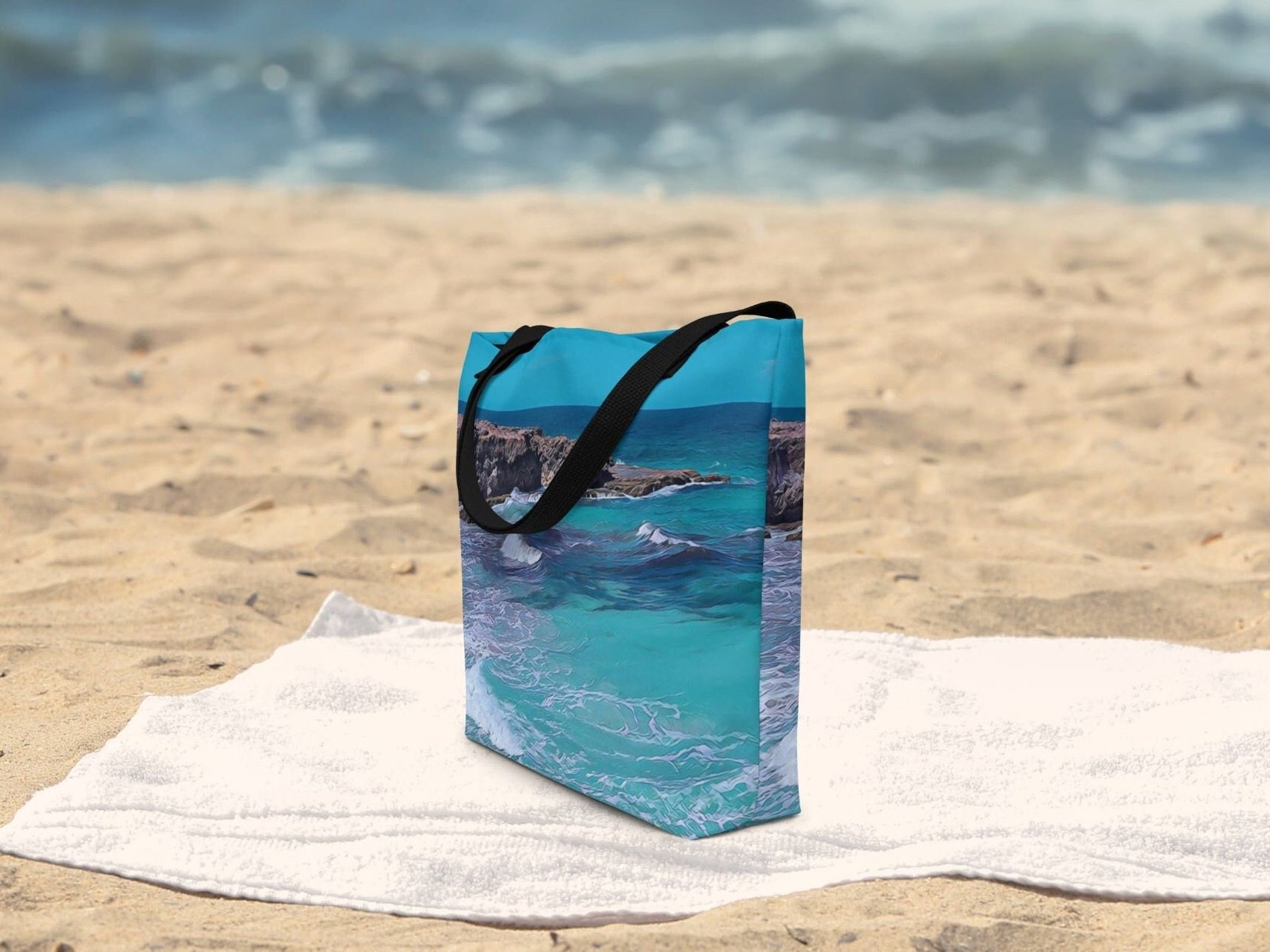 Ocean Waves Tote Original Beach Bag With Inside Pocket - Etsy