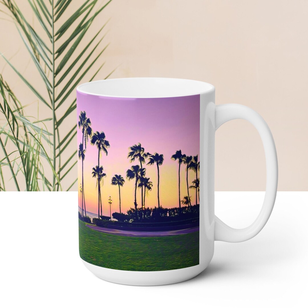 Palm Tree Sunset Mug, Aruba Caribbean Coffee Cup, Tropical Island ...