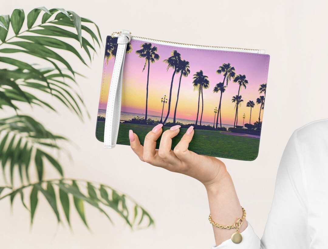 Palm Tree Sunset Clutch Bag, Aruba Caribbean Beach Purse, Vegan Faux ...