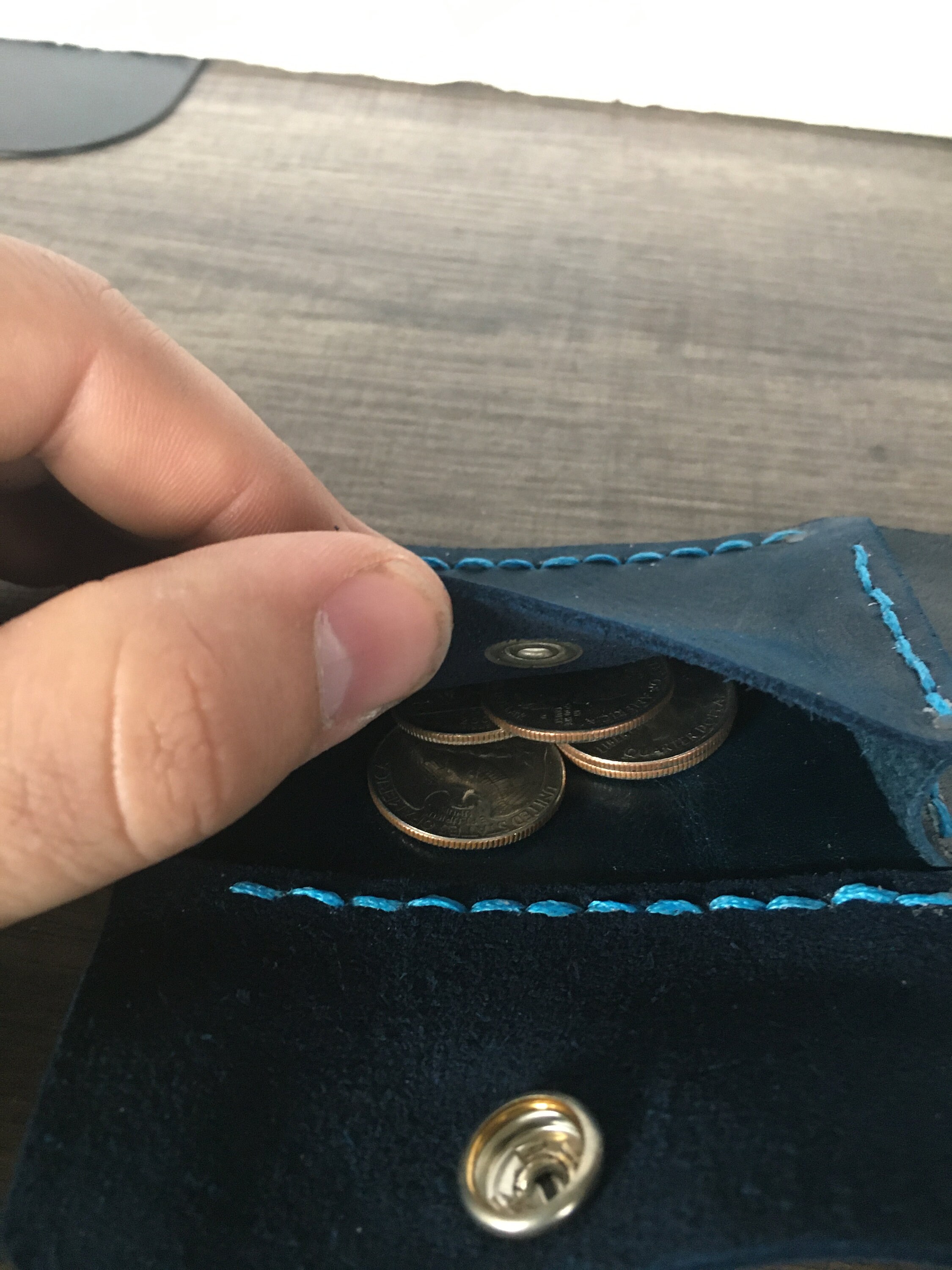 Pouch Wallet 1-2/blue Leather Billfold Wallet W/ Coin Pouch/ Gift for ...