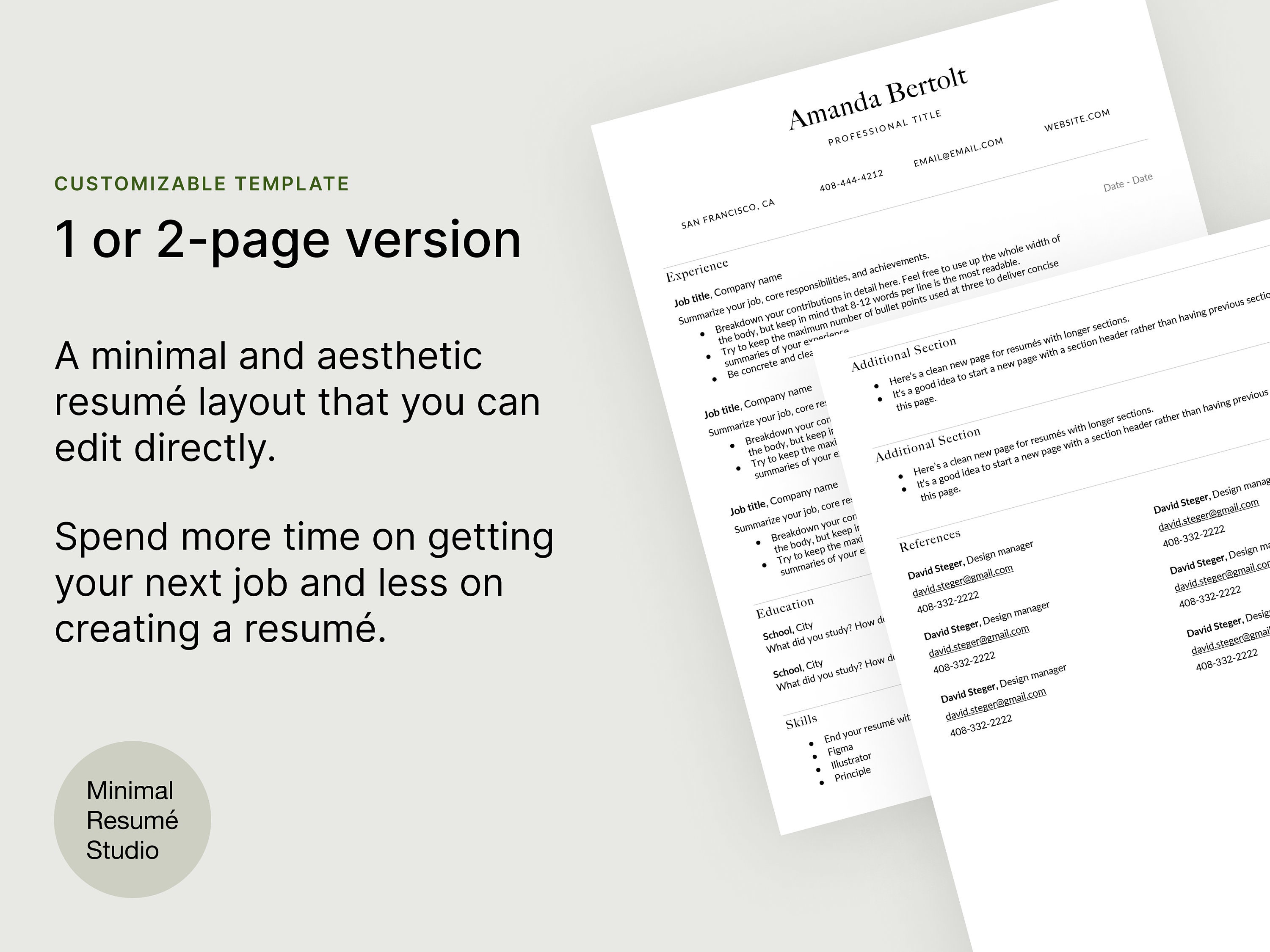 Minimal Resumé Template for Word, Google Docs, and Pages - Etsy