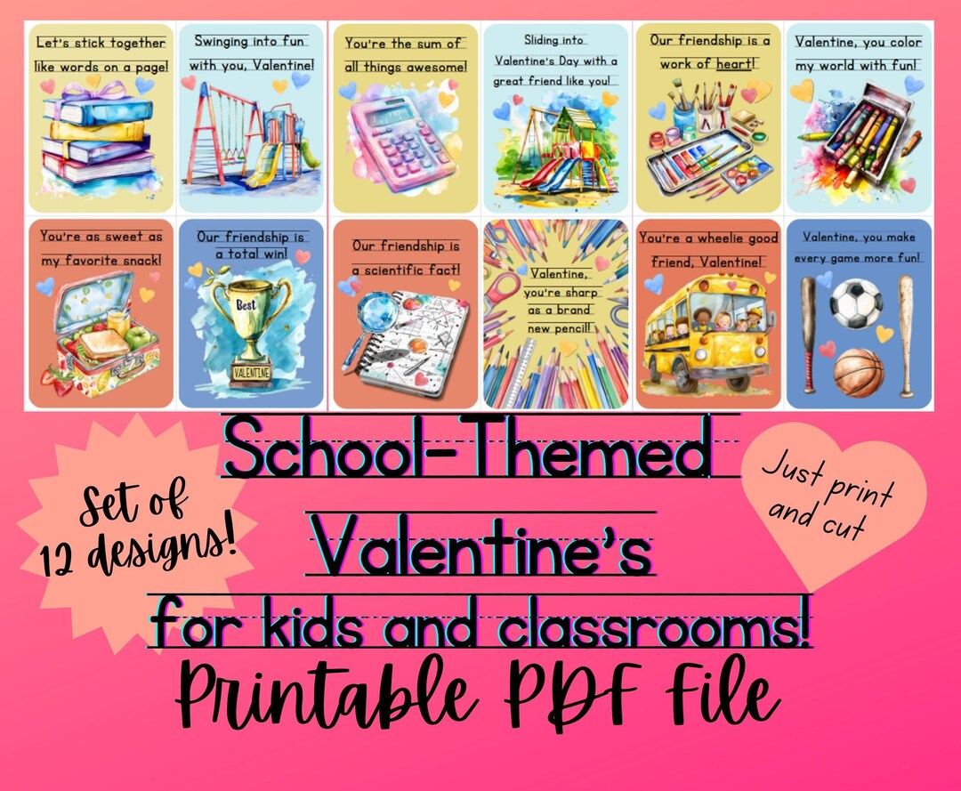 School Themed Valentines Day Cards. School Valentines. Classroom ...