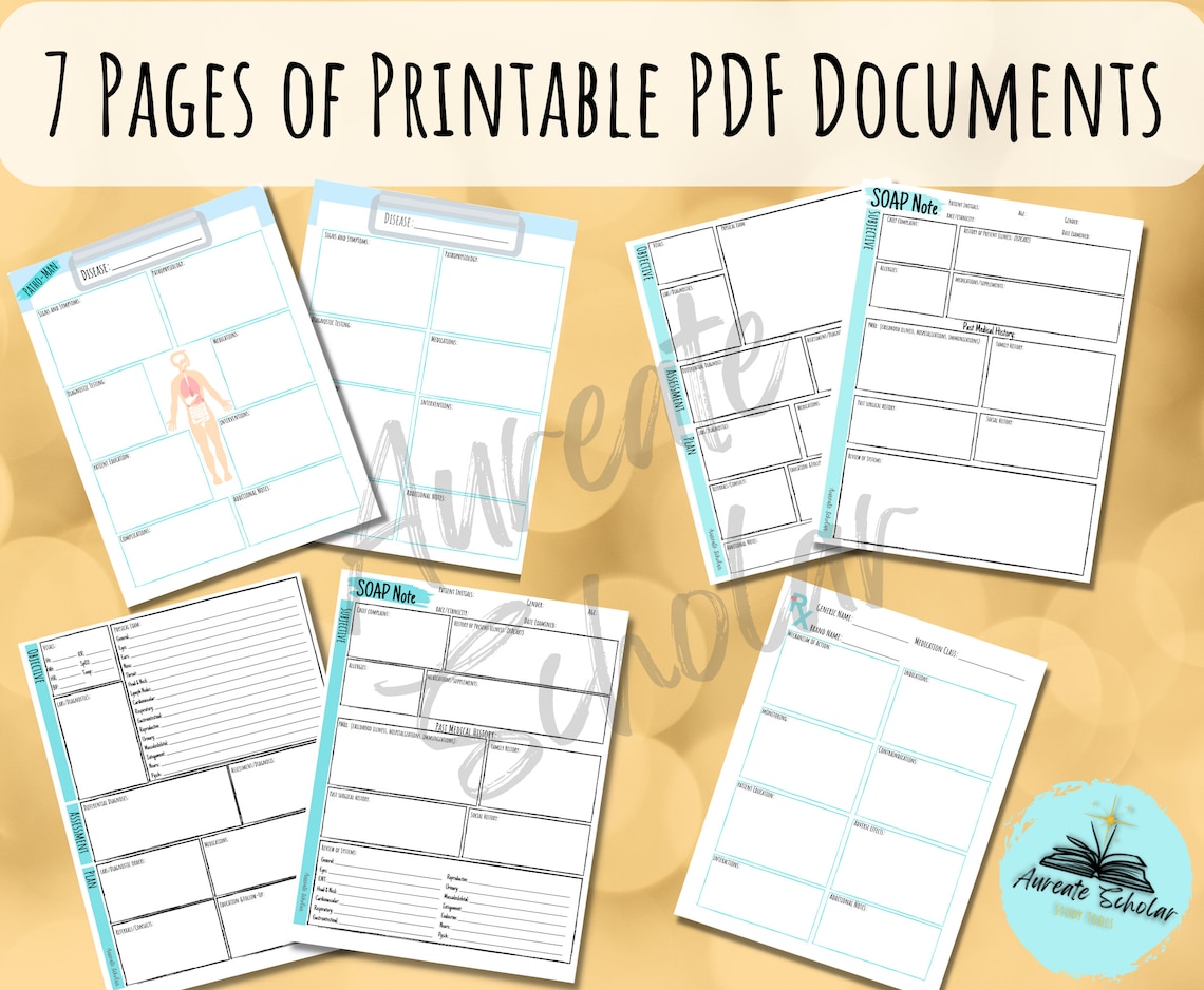 Printable Study Templates: Pharmacology, Pathophysiology, and SOAP Note ...