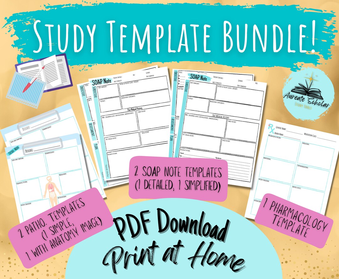 Printable Study Templates: Pharmacology, Pathophysiology, and SOAP Note ...