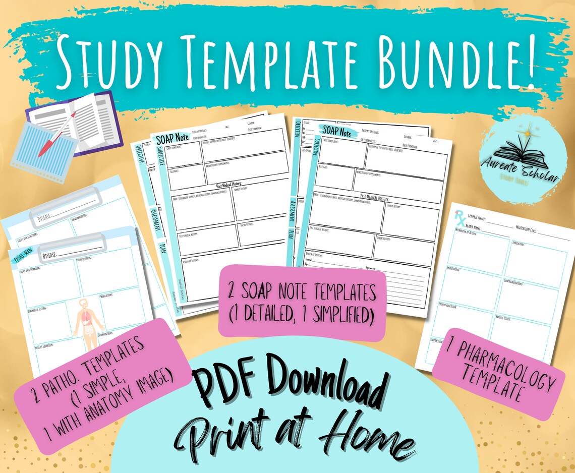Printable Study Templates: Pharmacology, Pathophysiology, and SOAP Note ...