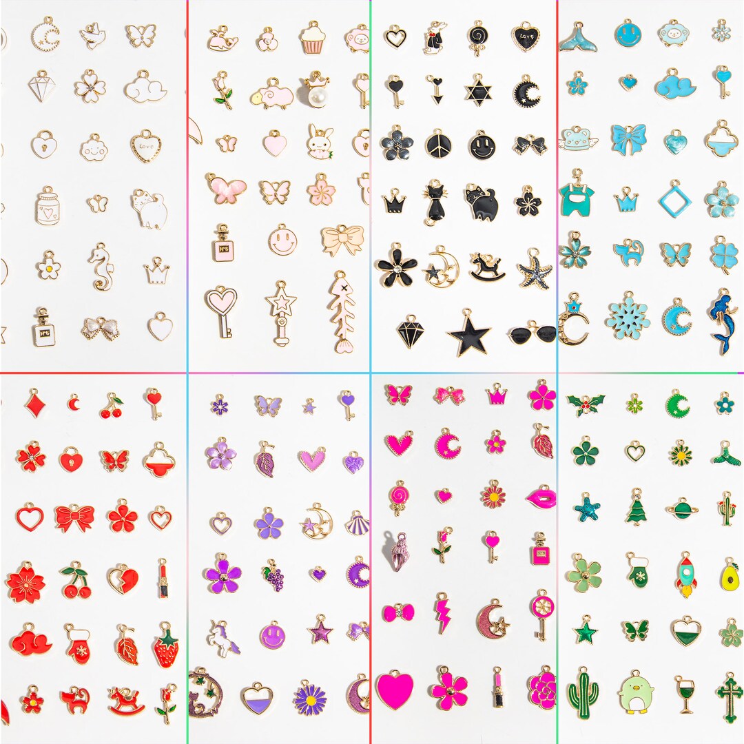 30pcs/lot Multicolor Assorted Style Gold Enamel Charms for DIY Jewelry ...