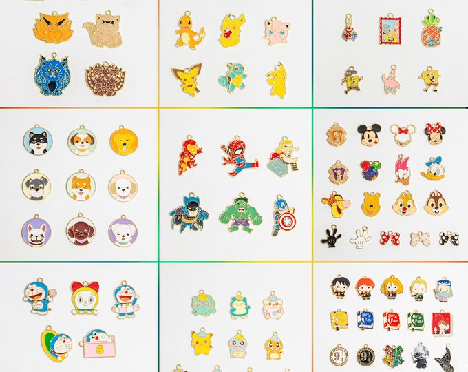 Cartoon Charms Set Assorted Style Gold Enamel Charms for DIY Jewelry ...