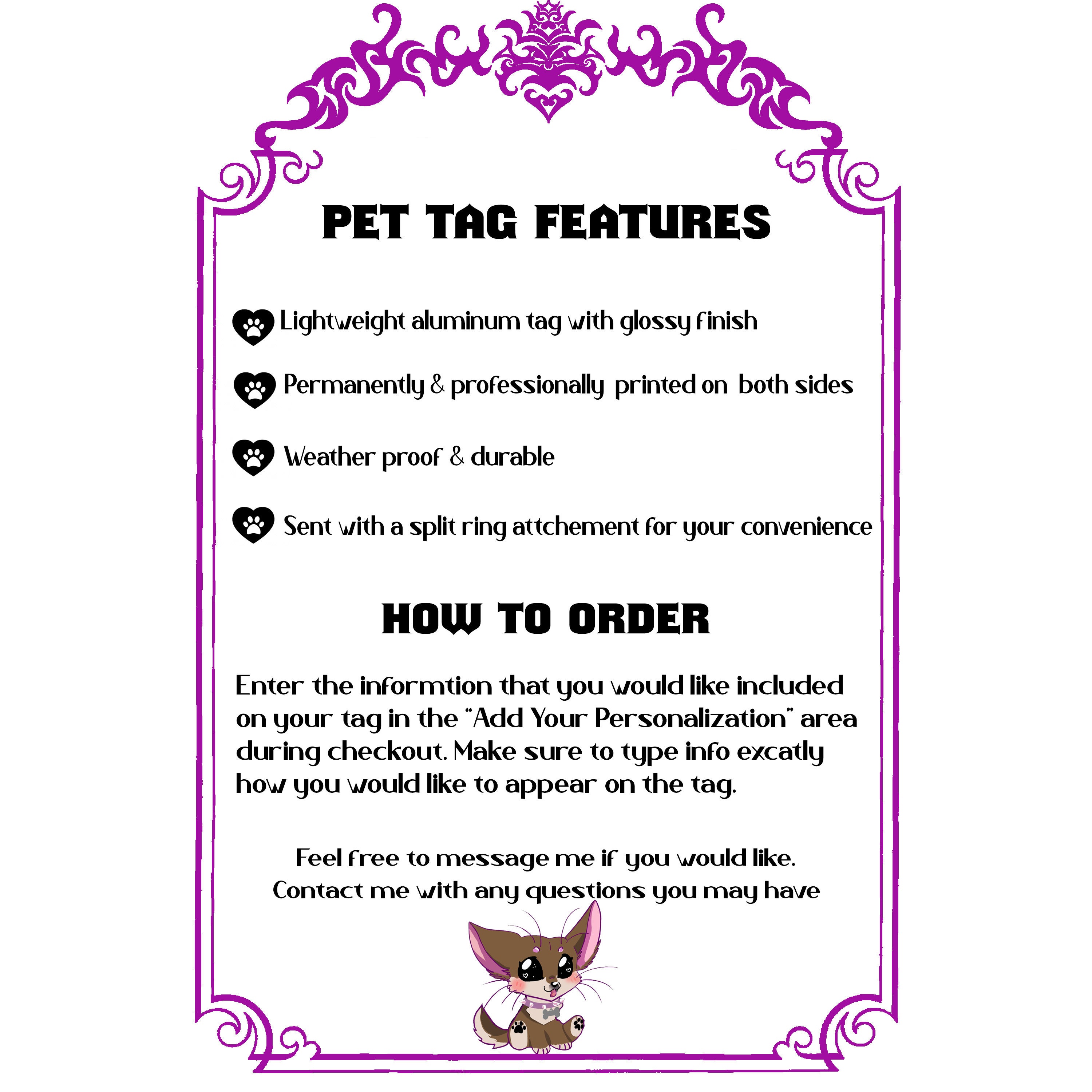 Cute Pet ID Tag Custom Personalized Tag My Name is Dog Tag Double Sided ...