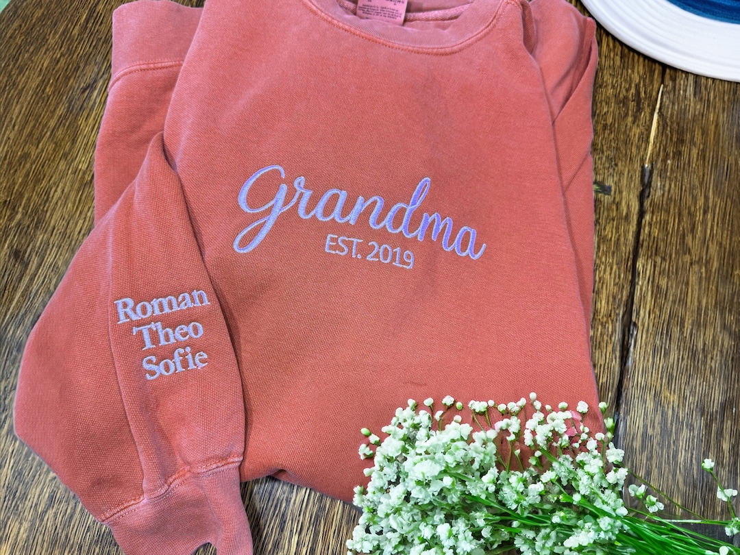 Comfort Color Custom Embroidered Grandma Sweatshirt With Grandkids ...