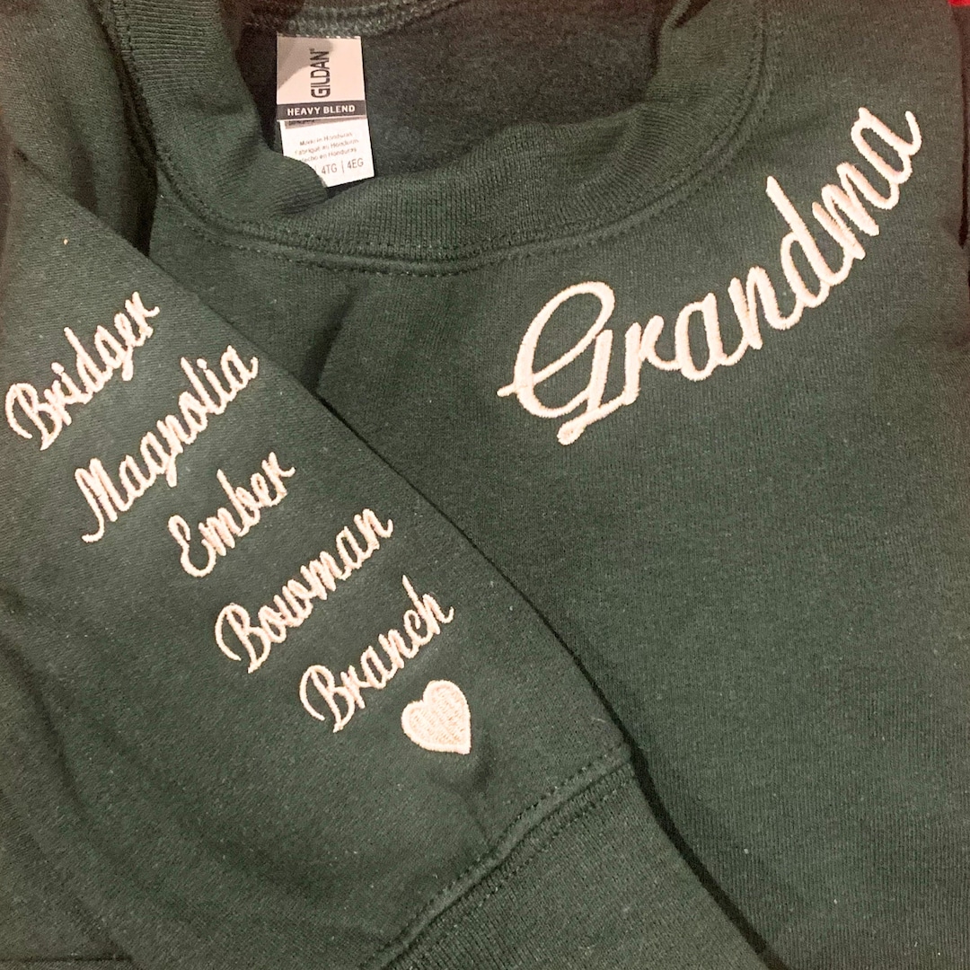 Custom Embroidered Grandma Sweatshirt With Names on Sleeve ...