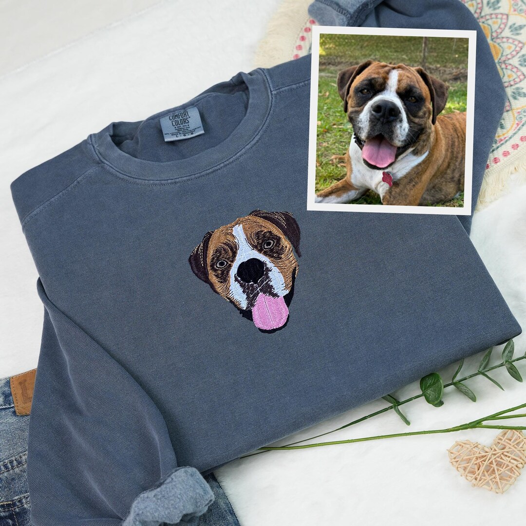Custom Embroidered Pet Face Embroidered Sweatshirt, Comfort Color Dog ...