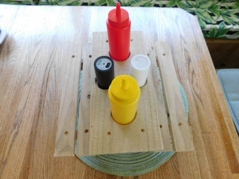 Wood Picnic Table Condiment Holder Complete With Salt, Pepper, Mustard ...