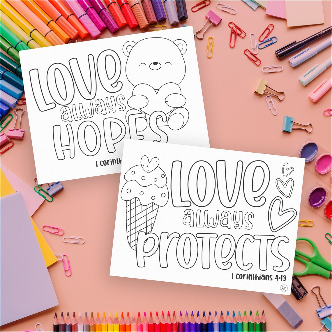 Love Bible Verse Coloring Pages for Kids- Digital Download - 8.5 X 11 ...
