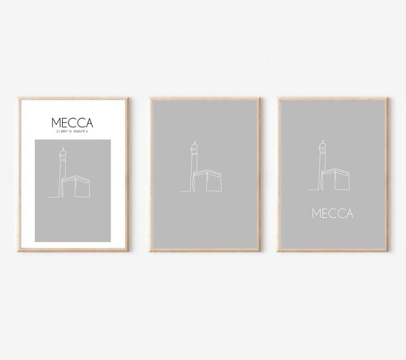 Mecca Islamic Print Set of 3 Posters Minimal Islamic Wall - Etsy