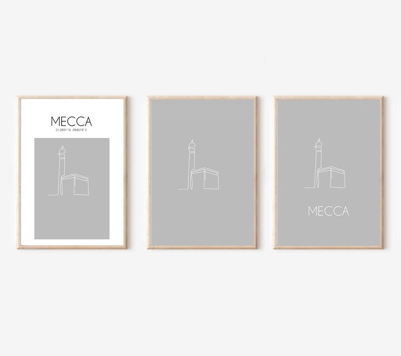 Mecca Islamic Print Set of 3 Posters Minimal Islamic Wall - Etsy