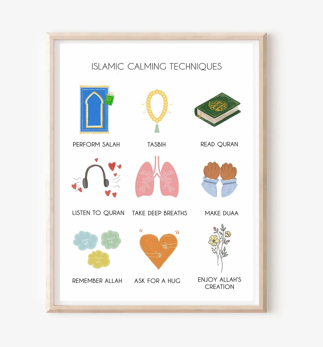 Islamic Calming Techniques Chart Illustration | Calming Corner ...