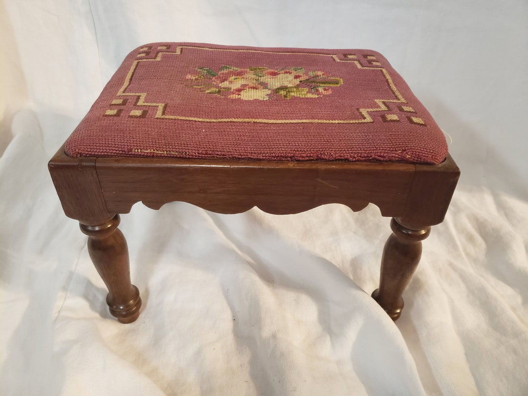 Antique Needlepoint Embroidered Foot Stool - Etsy