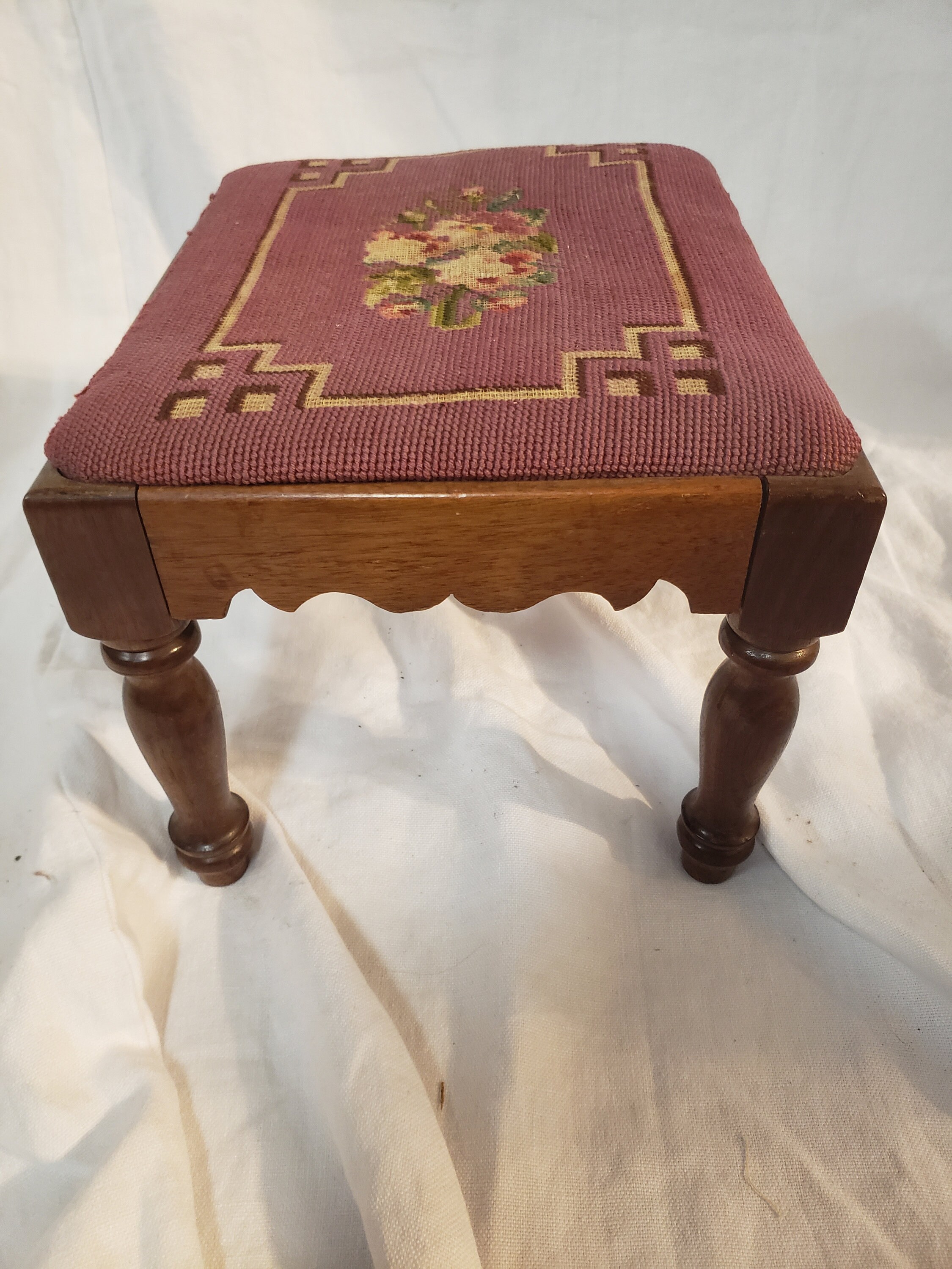 Antique Needlepoint Embroidered Foot Stool - Etsy