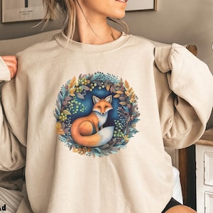 Whimsical Red Fox Shirt Folk Art Fox Sweatshirt Forestcore Gift for Fox ...