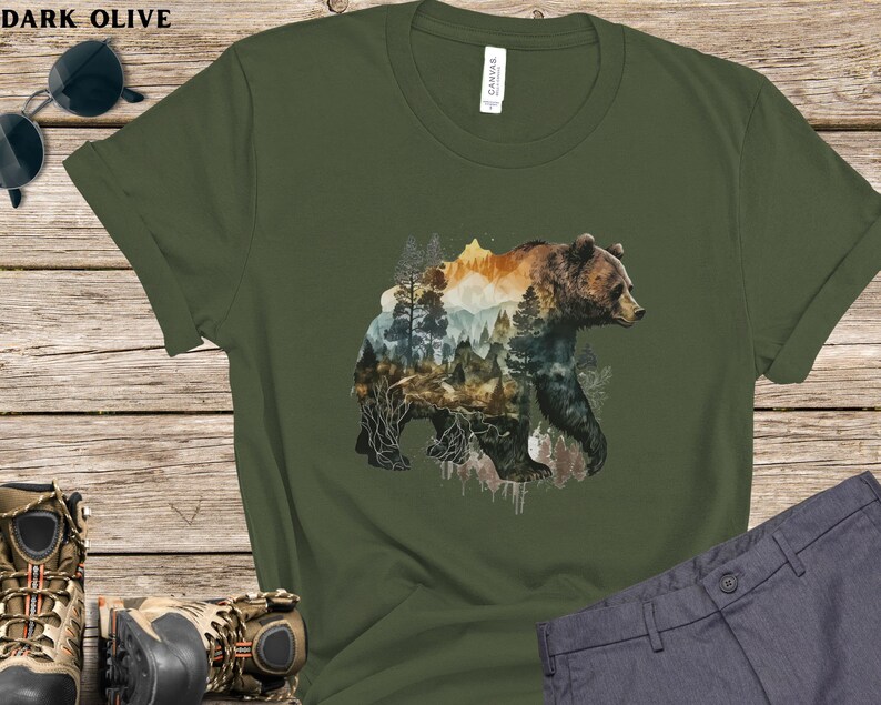 Bear Shirt, Grizzly Bear Watercolor Forest Mountain Scene Shirts ...
