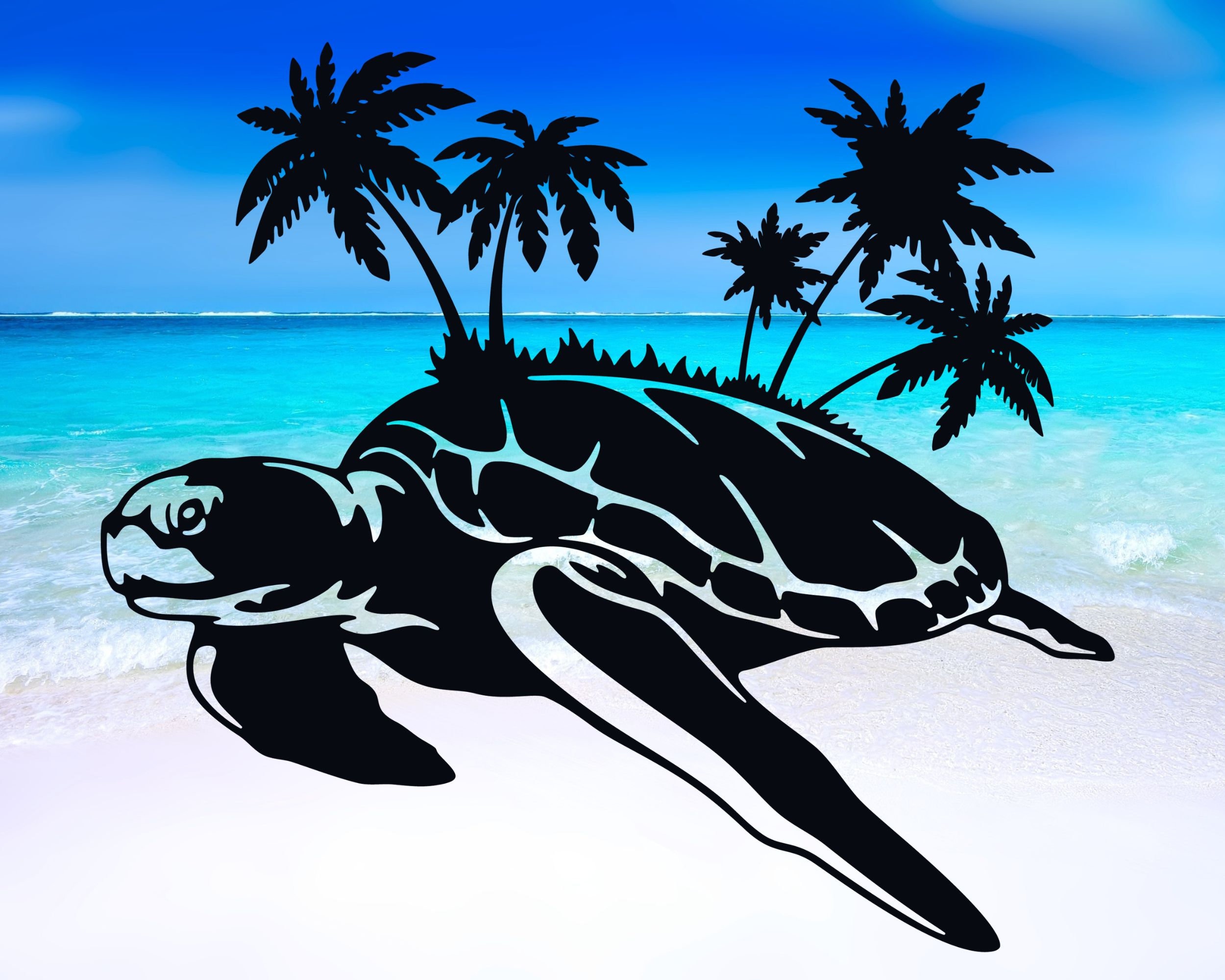 Sea Turtle Wall Art, Turtle and Palm Trees Metal Wall Decor, Metal Sea ...