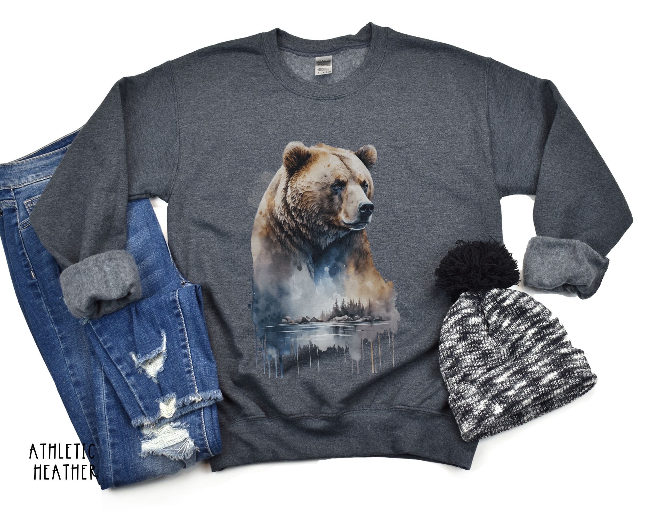Grizzly Bear Sweatshirt, Wilderness Bear and Mountains Grizzly Bear Sweatshirt, Wilderness Bear and Mountains