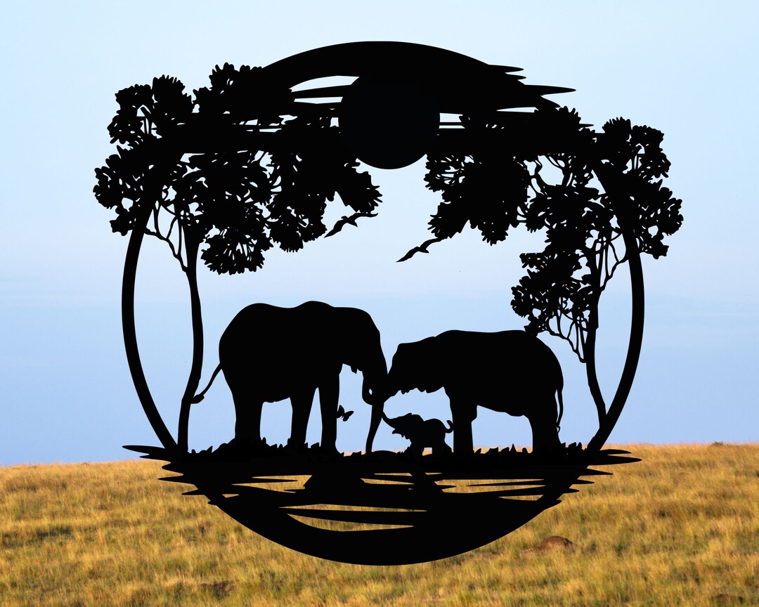Elephant Wall Art, Elephant Metal Wall Art, Elephant Family Silhouette ...