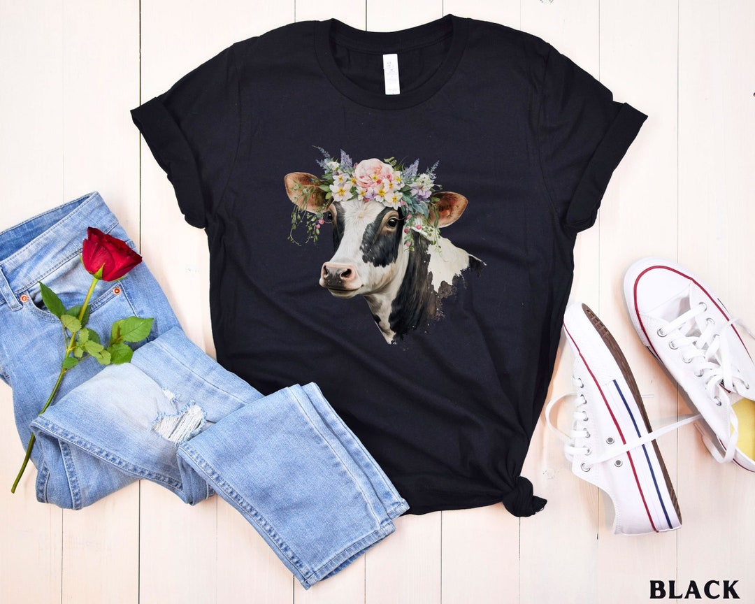 Cottagecore Cow Shirt Gift for Holstein Cow Lover Floral Farm Animal ...