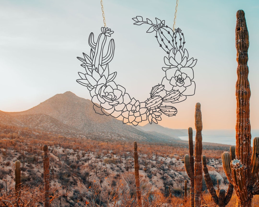 Metal Cactus Half Wreath Wall Art, Custom Southwest Cacti Crescent ...