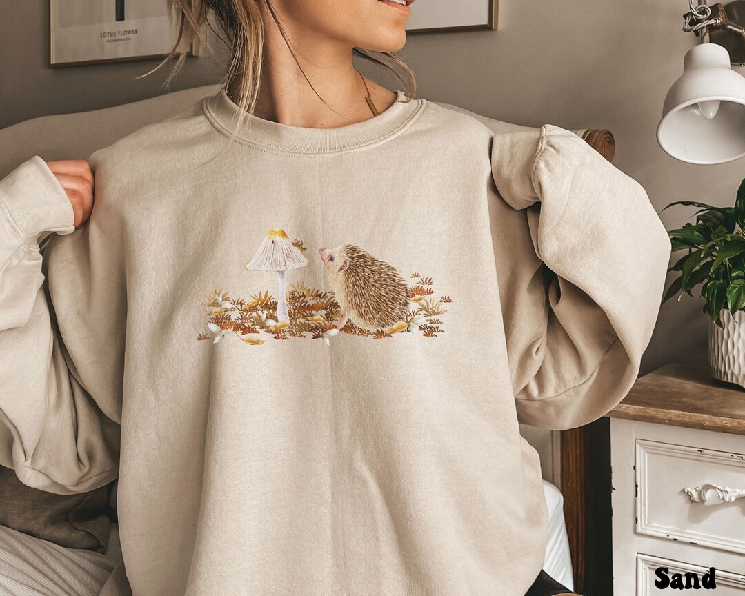 Hedgehog Sweatshirt, Forestcore Aesthetic, Cute Hedgehog Mushroom and ...