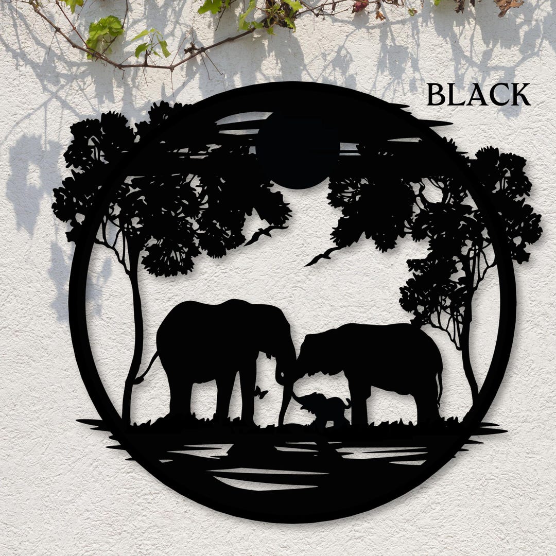 Elephant Wall Art, Elephant Metal Wall Art, Elephant Family Silhouette ...