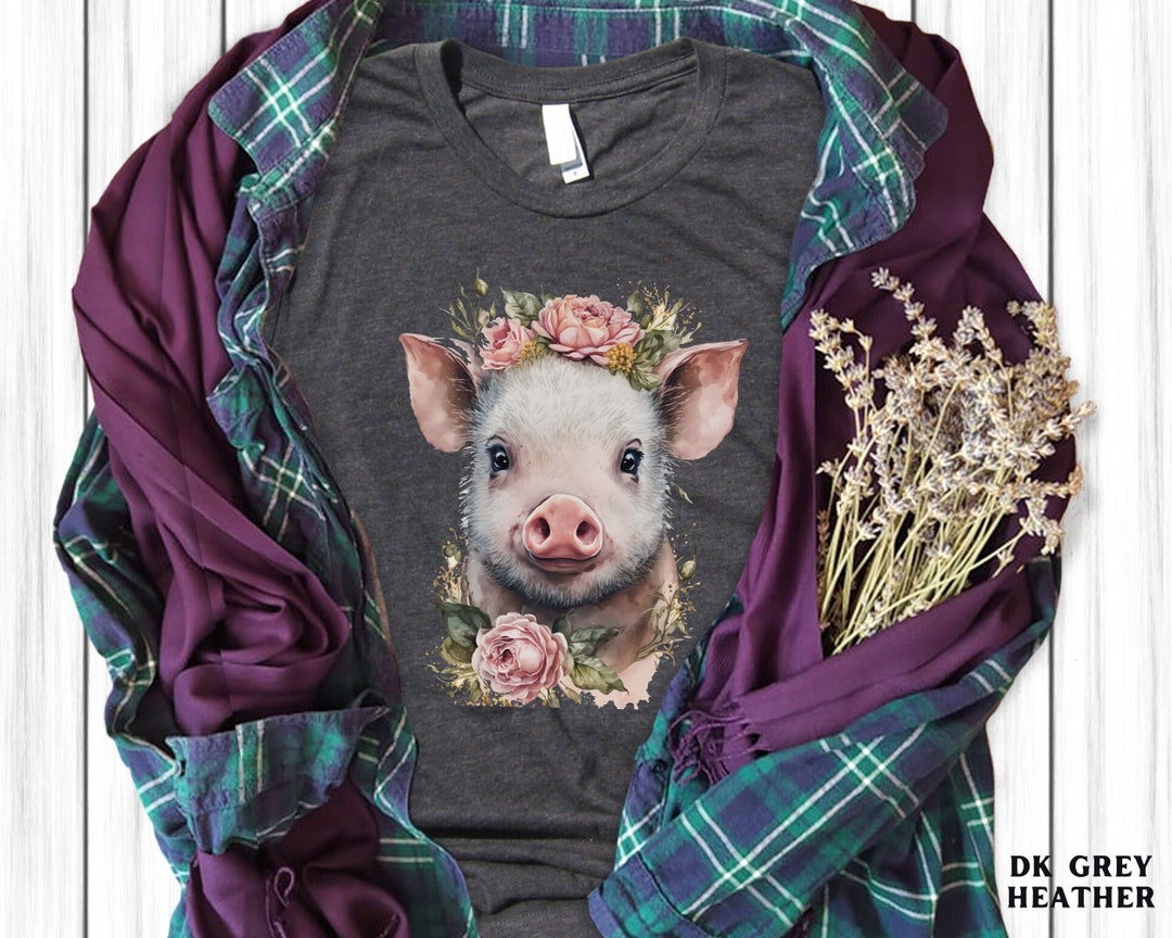 Pig Shirt, Piglet T-shirt, Cute Pig and Flowers, Whimsical Shirt for ...