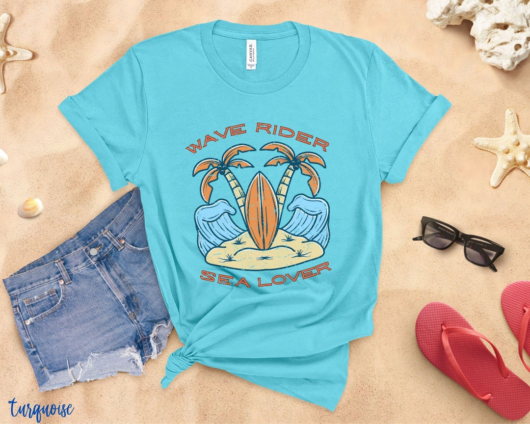 Wave Rider Sea Lover Retro Surfer T-shirt, Beachy Vacation Shirt ...