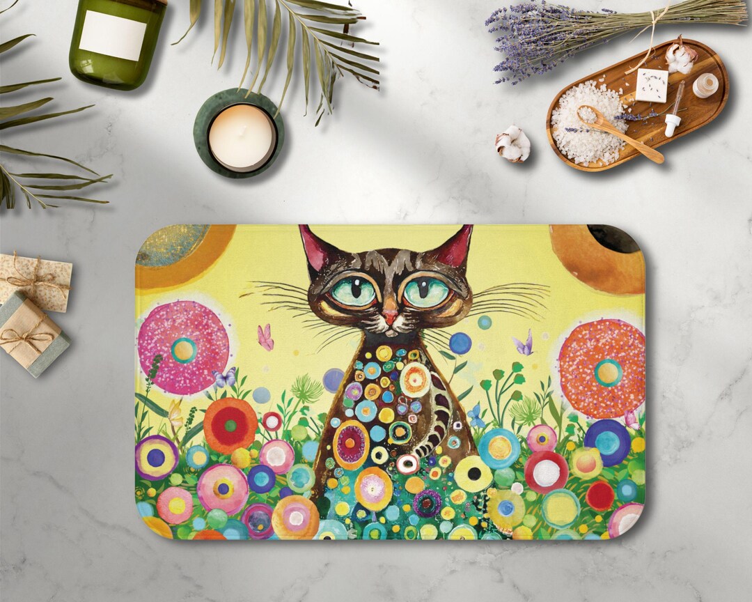 Cat Bath Mat Retro Cat Lover Bathroom Rug Cat Mom Gift Cute Cat Home ...
