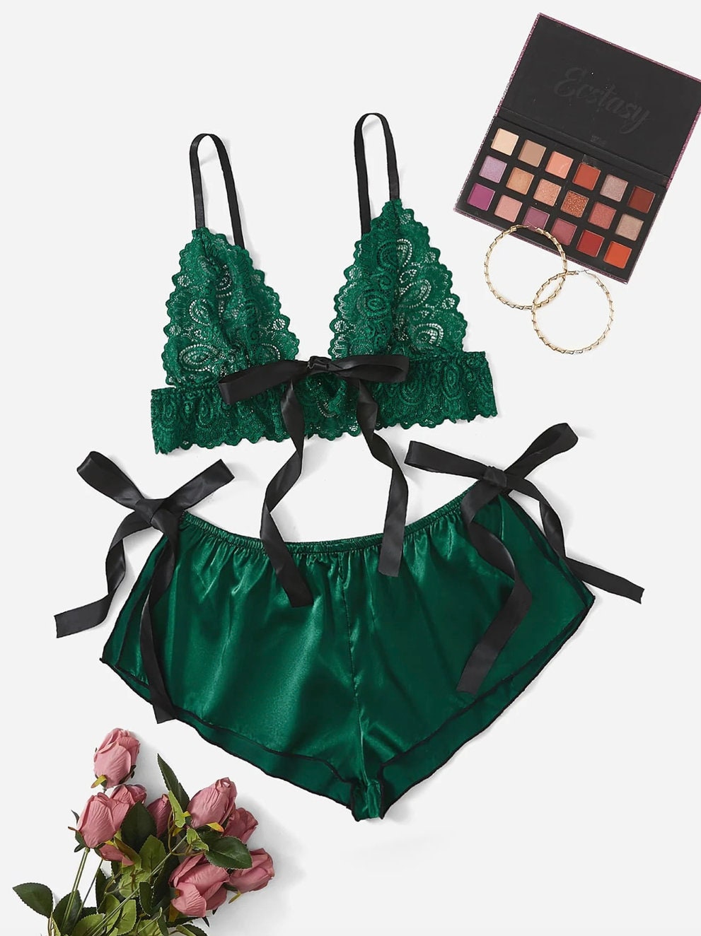 Plus Bow Satin Lingerie Set Etsy