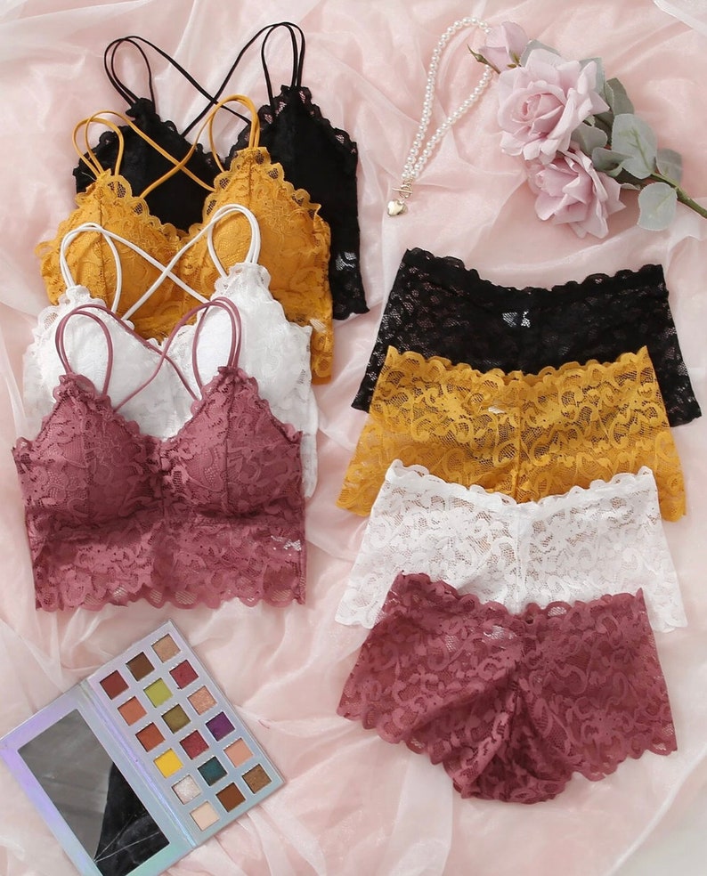 4pack Floral Criss Cross Lingerie Set Etsy