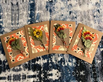All Occasion Handmade Floral/spring Themed Cards Set of 4 - Etsy