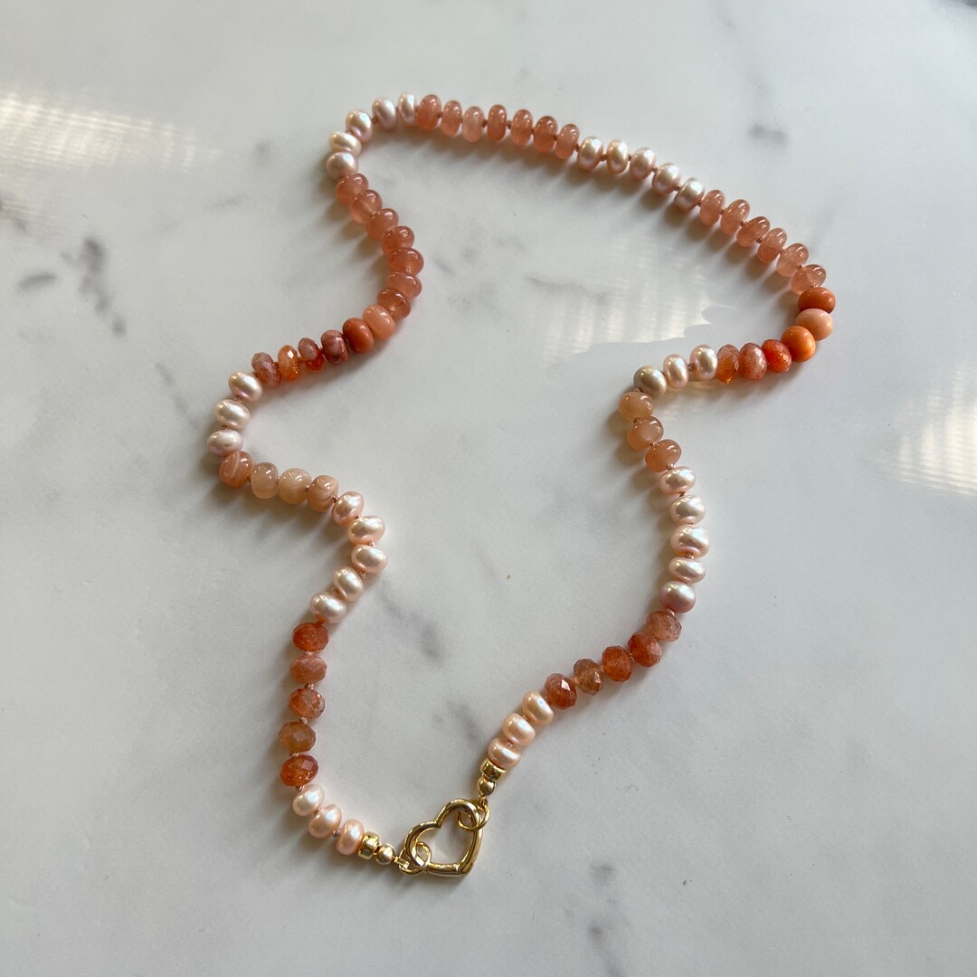 Pantone Peach Fuzz Ombré Moonstone Sunstone Gemstone and Pearl - Etsy
