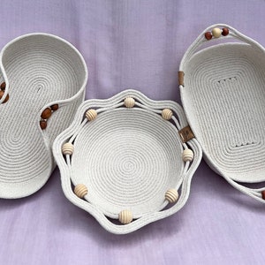 Natural Cotton Cord Basket, Original katie Design. Wooden Beads Are ...