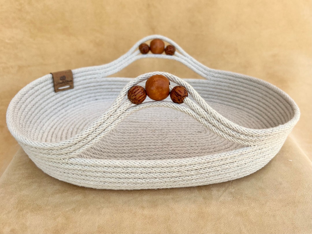 Natural Cotton Cord Basket, Original katie Design. Wooden Beads Are ...